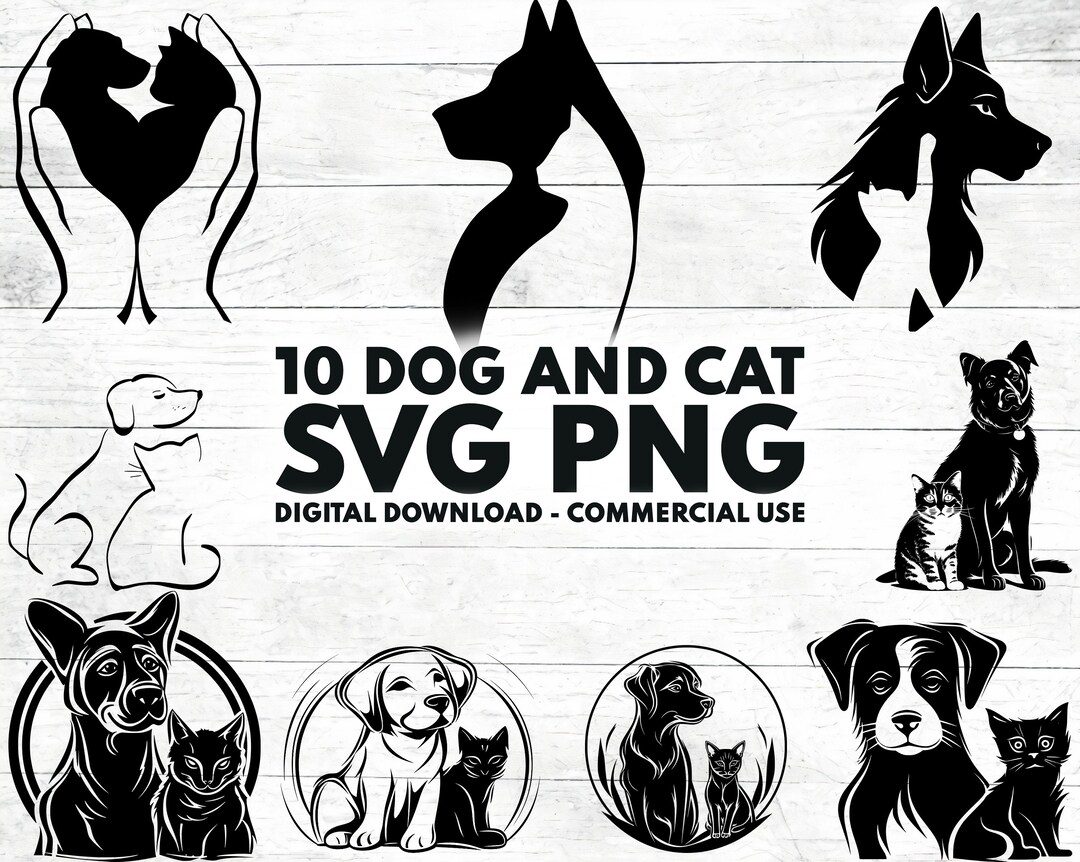 Dog and Cat SVG, Dog and Cat Clipart, Dog With Cat Svg, Dog and Cat ...