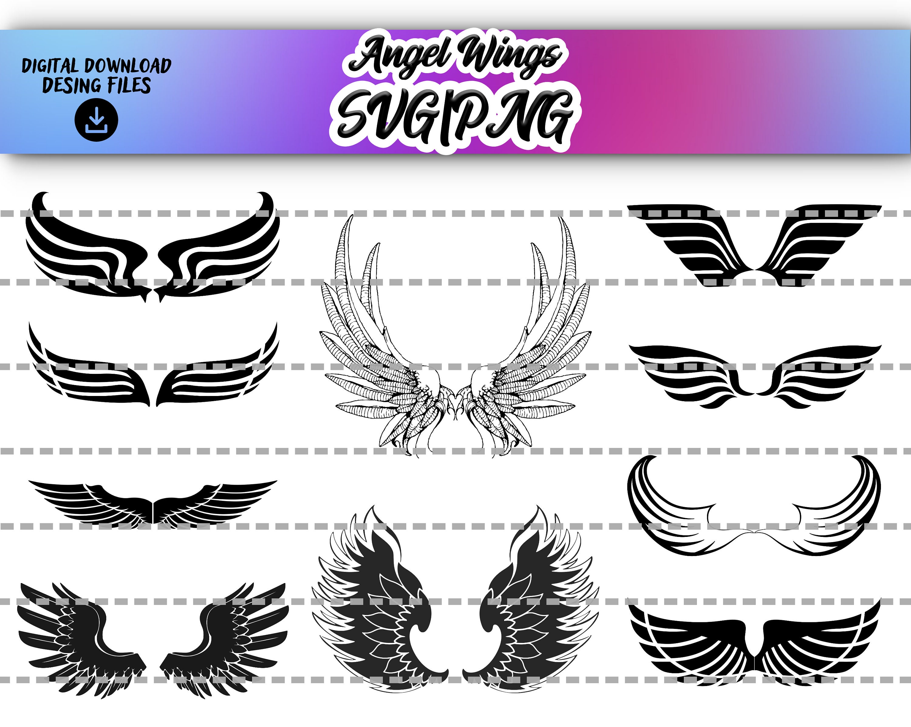 Angel Wings 61 Pcs Svg Png Desing Bundle, Wings Clipart, Wings Cut File ...