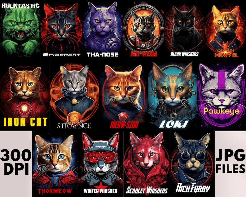 Marvel Cats Tshirt Designs Digital Jpg Files, Avengers Clip Art Bundle ...
