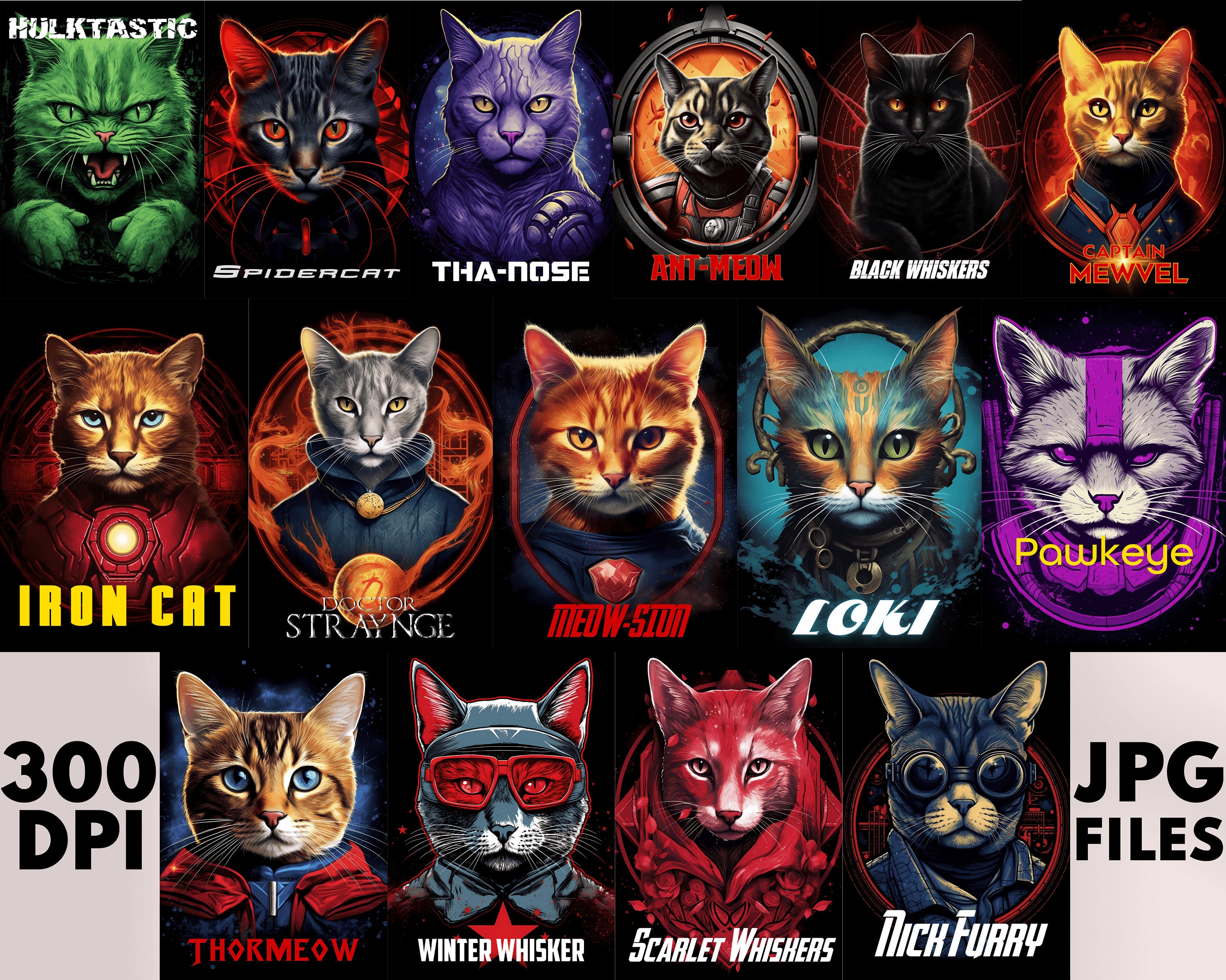 Marvel Cats Tshirt Designs Digital Jpg Files Avengers Clip - Etsy