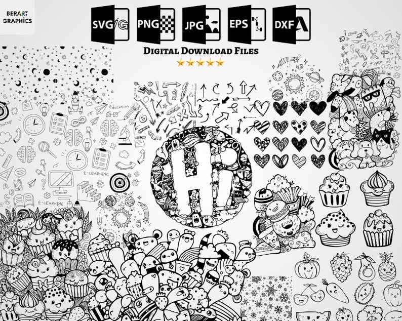 Doodle Svg Bundle, Funny Doodle Elements Svg, Cute Animals Svg, Doodle ...