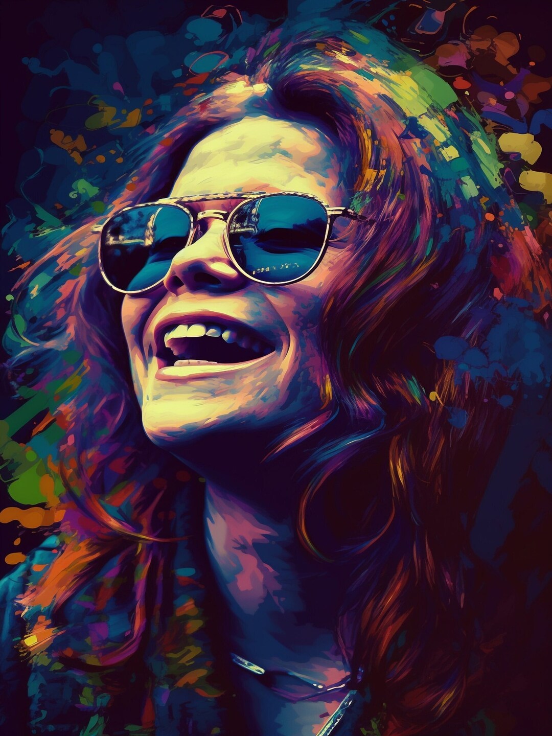 Janis Joplin AI Generated Digital Print - Trendy Abstract Portrait Music Wall Art for Office ...