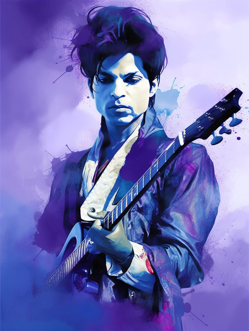 Prince Purple Rain Style Art Portrait Ai Generated Digital Download Featuring Prince Playing