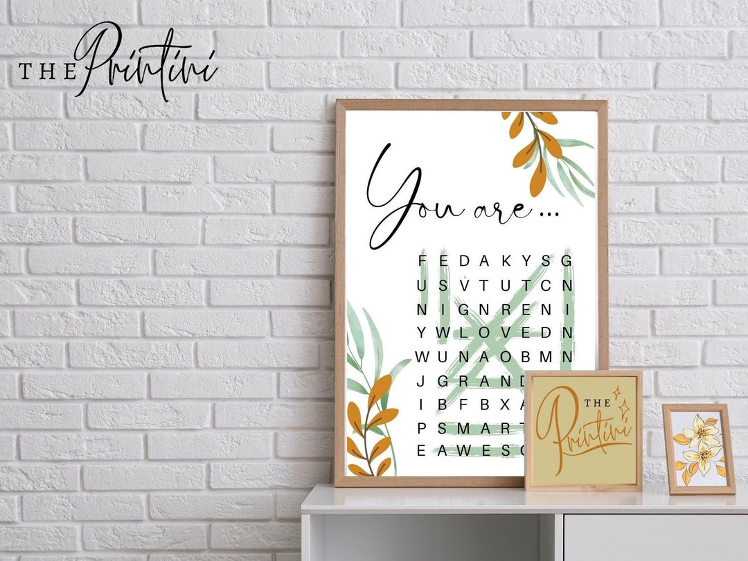 You Are Positive Affirmations Crossword Inspirational Wall Art ...