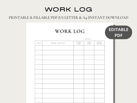 Editable Work Log Printable Time Log Time Tracker Activity - Etsy Canada