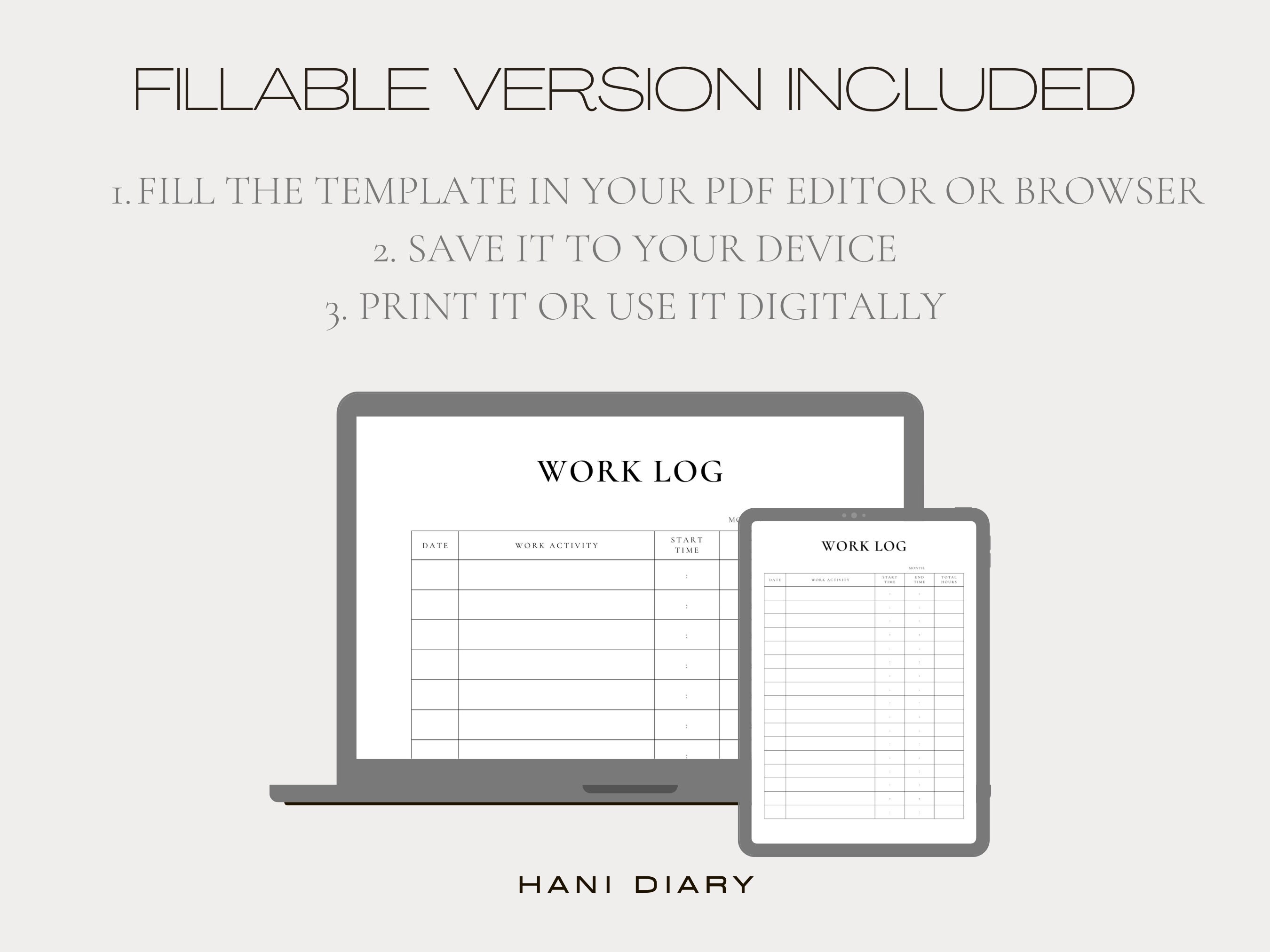 Editable Work Log Printable Time Log Time Tracker Activity - Etsy Canada