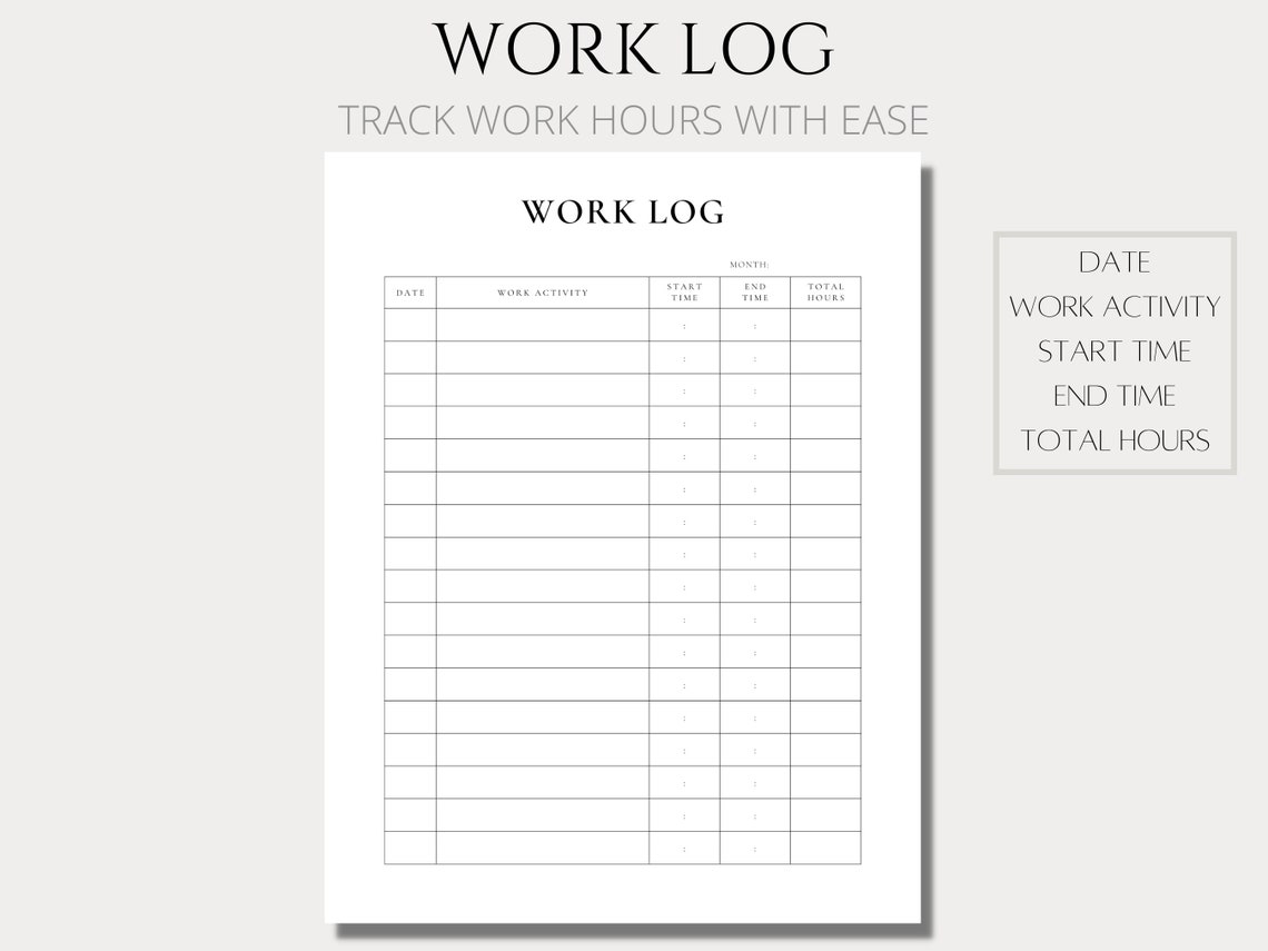 Editable Work Log Printable Time Log Time Tracker Activity - Etsy Canada