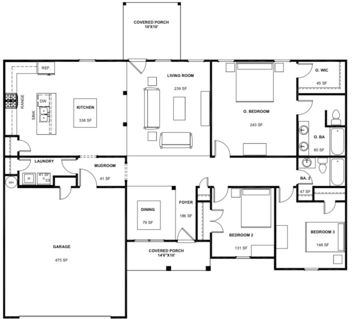 3 BR/ 2 BA House Plan - Etsy