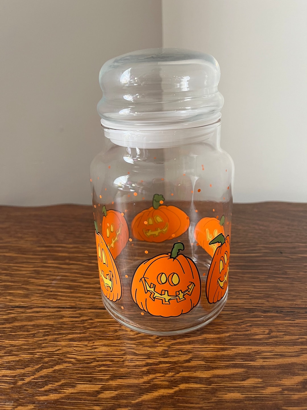 Vintage Libbey Glass Halloween Candy Jar With Smiling Pumpkins - Etsy