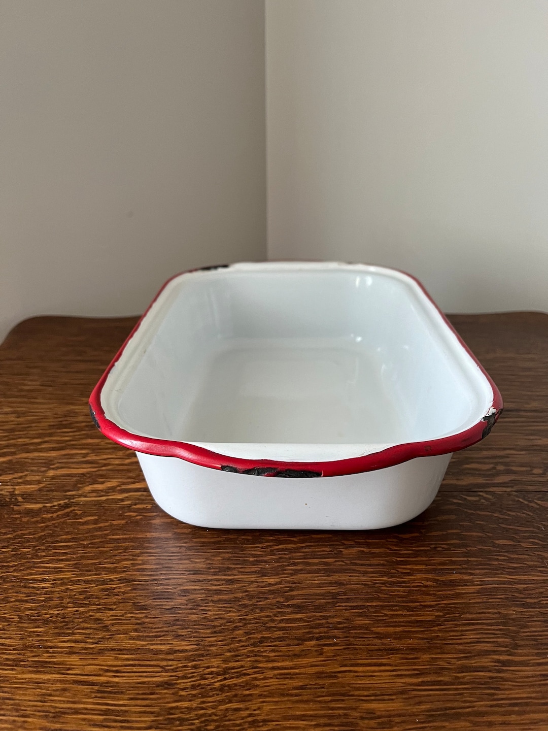 Vintage Farmhouse Red & White Enamelware Cake Baking Pan - Etsy