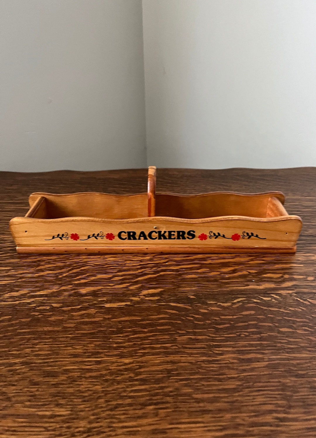 Vintage Farm House Wooden Cracker Serving Tray With Fold Down Handle - Etsy