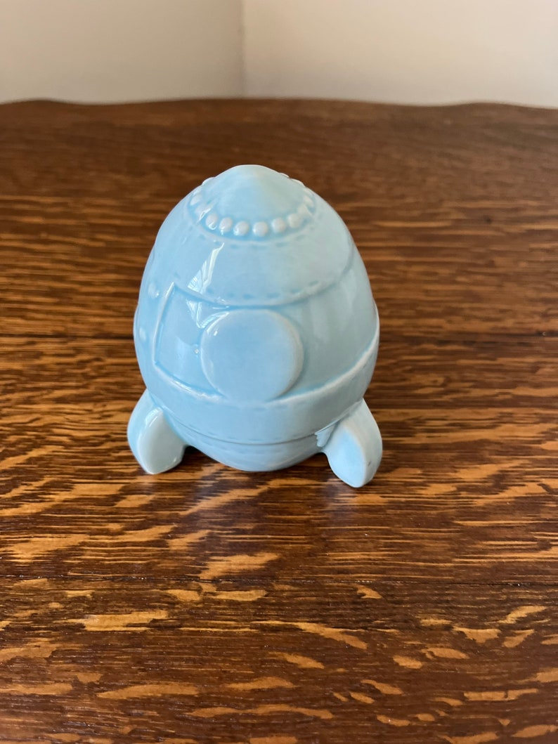 Vintage Ceramic Baby Blue Rocket Ship Figurine - Etsy