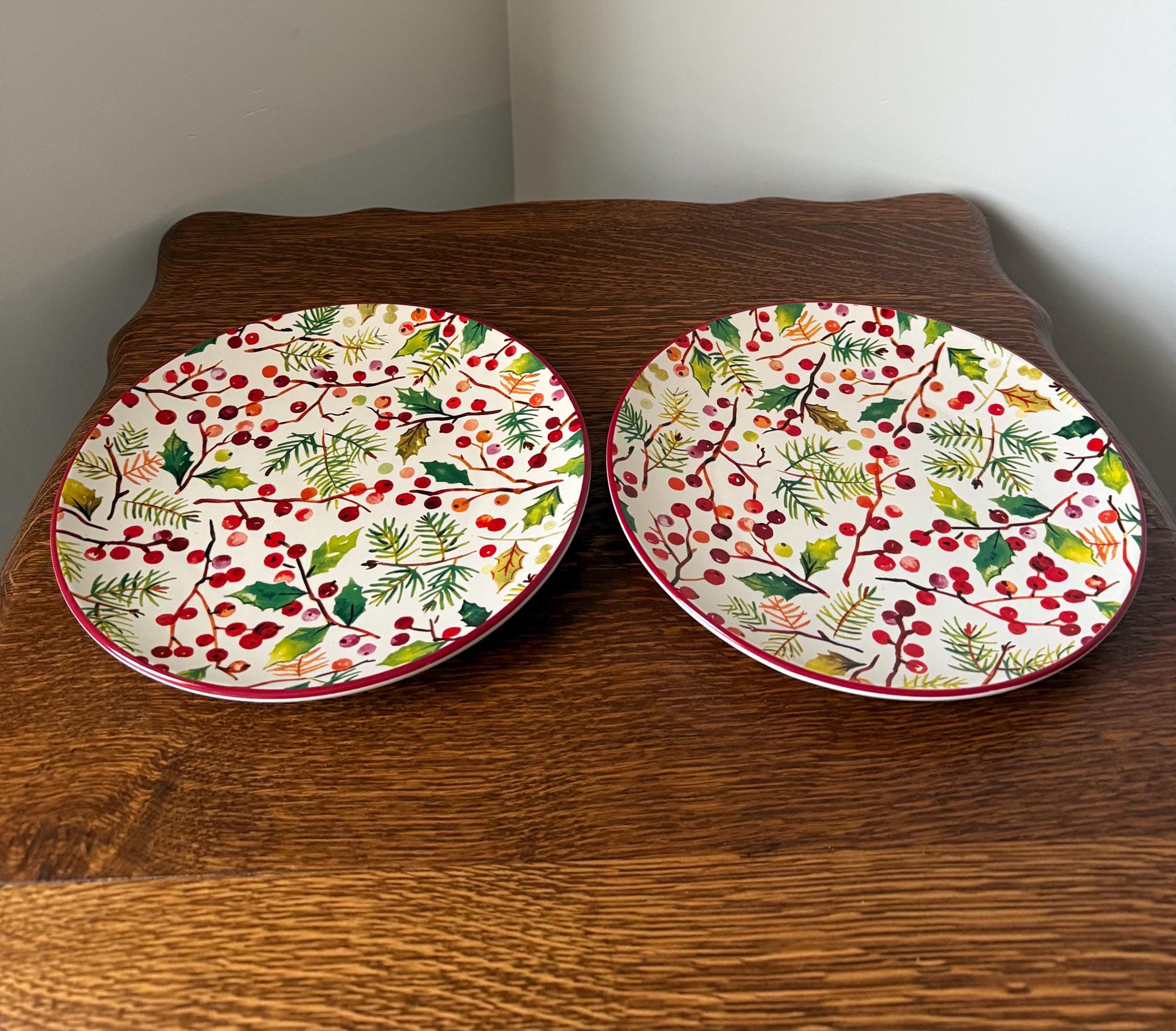 Longaberger Pottery Holly Berries and Leaves Plates, Set of 2, 10 1/2 ...