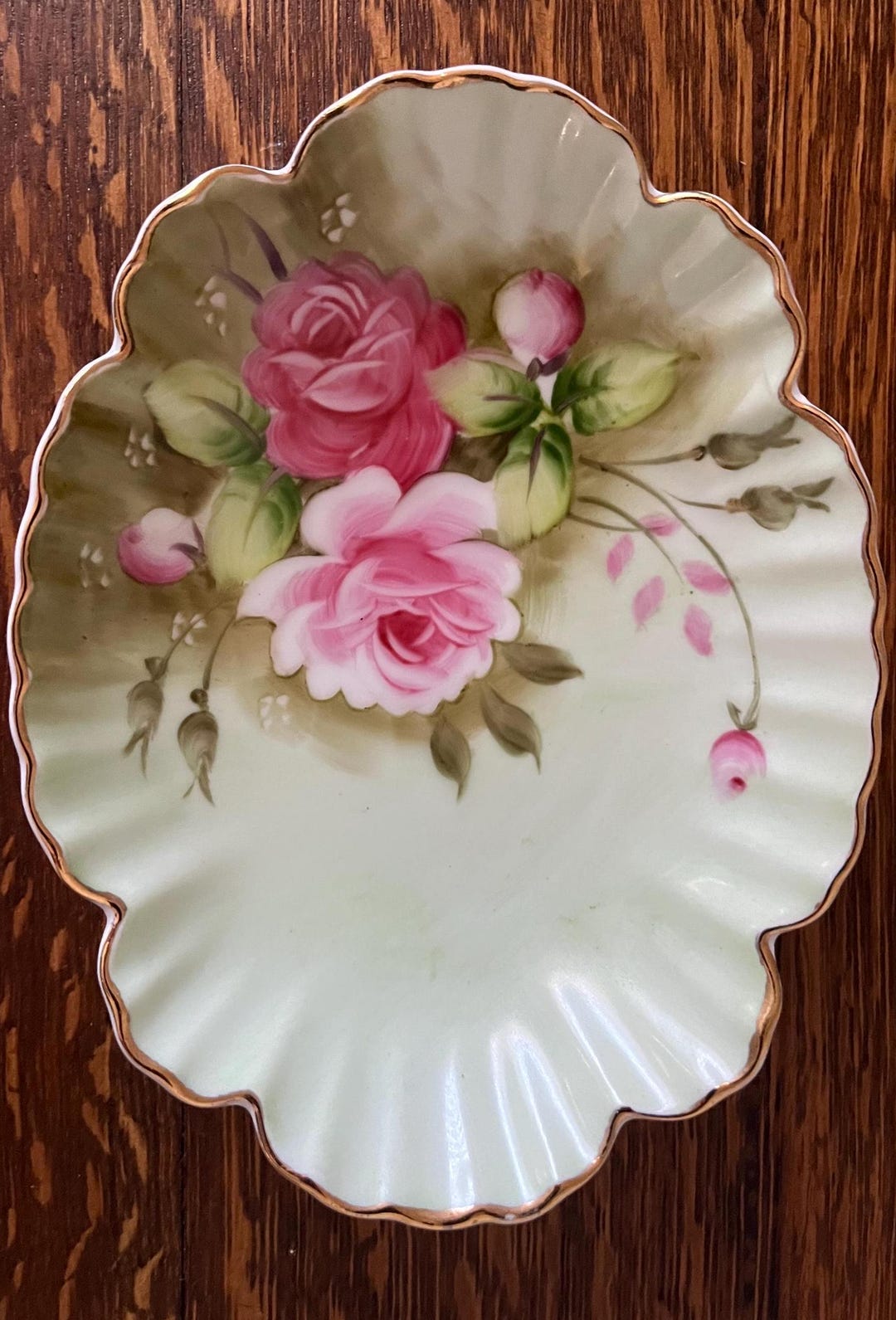 Vintage Lefton China Green Heritage Rose Bowl - Hand-painted Trinket Dish - Etsy