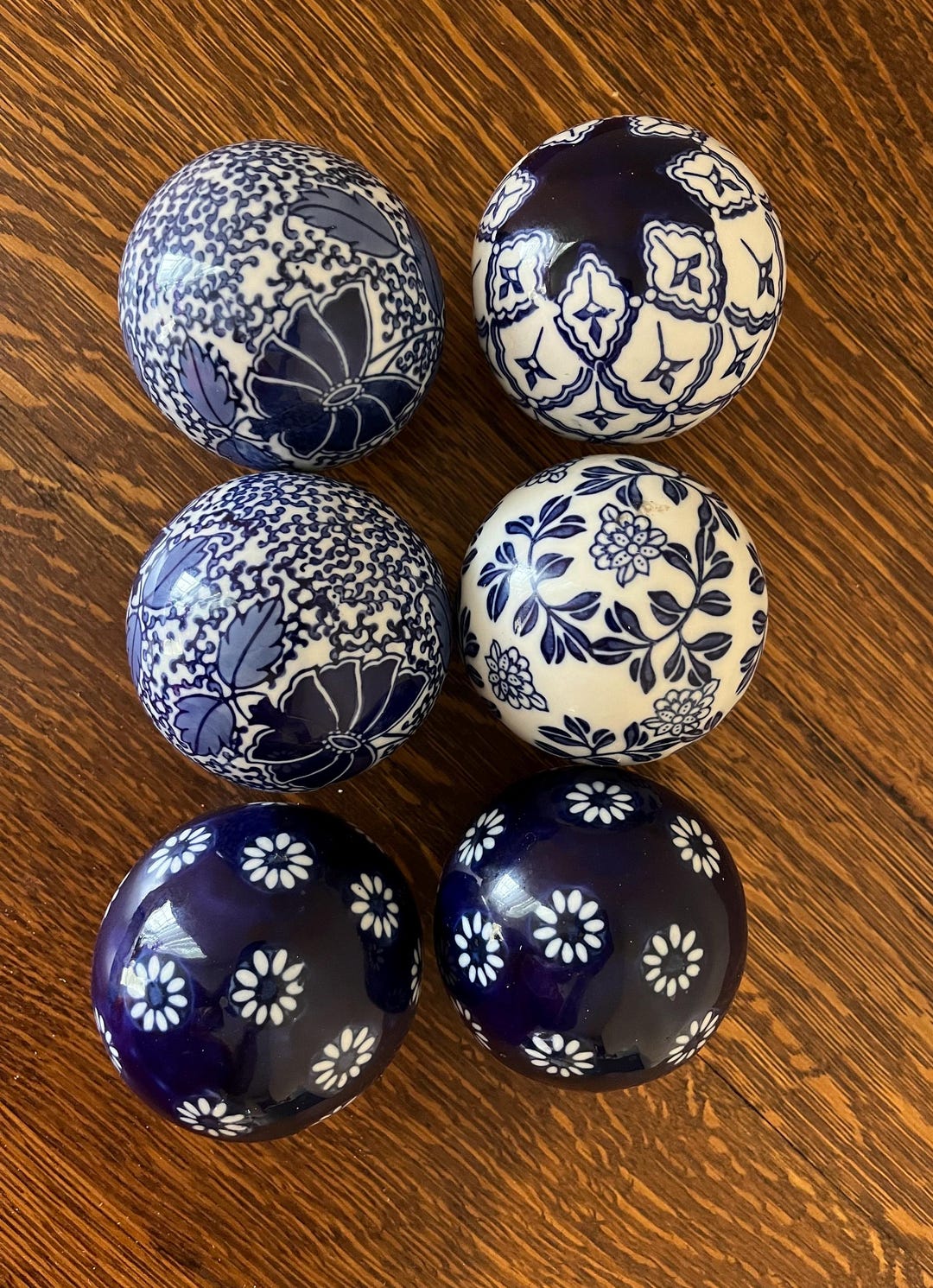 Pier 1 Deft Blue Floral Ceramic Decorative Balls – Set of 6 Blue and ...