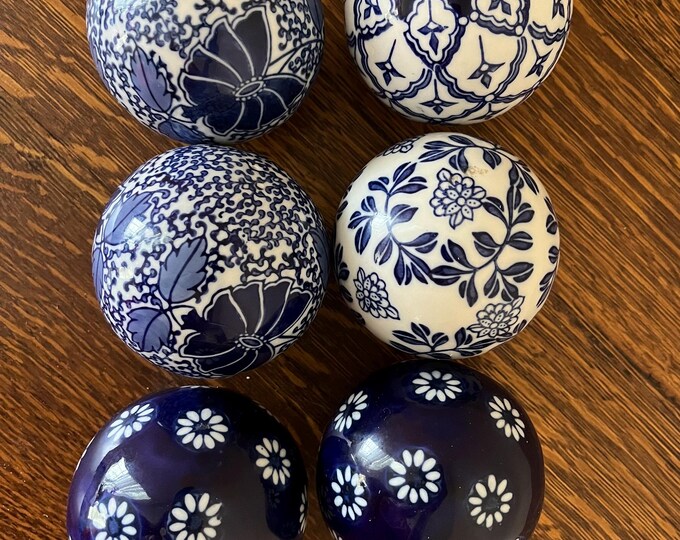 Pier 1 Deft Blue Floral Ceramic Decorative Balls – Set of 6 Blue and White Orbs - Etsy