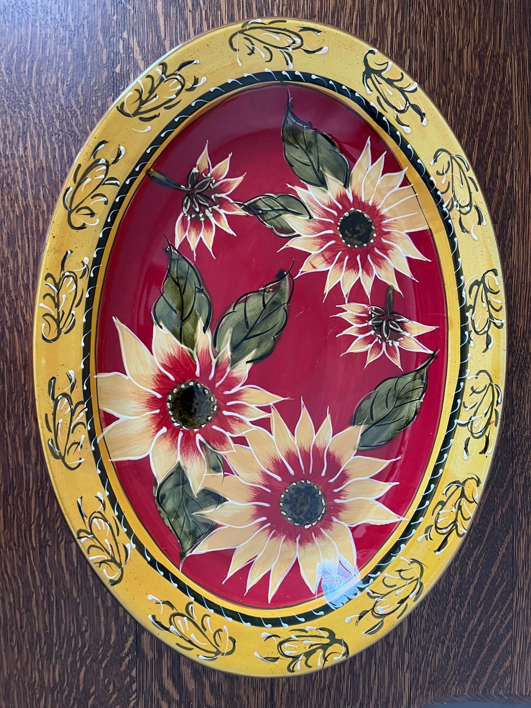Sunflowers Design Hand Painted Terracotta Large Oval Serving Platter - Etsy