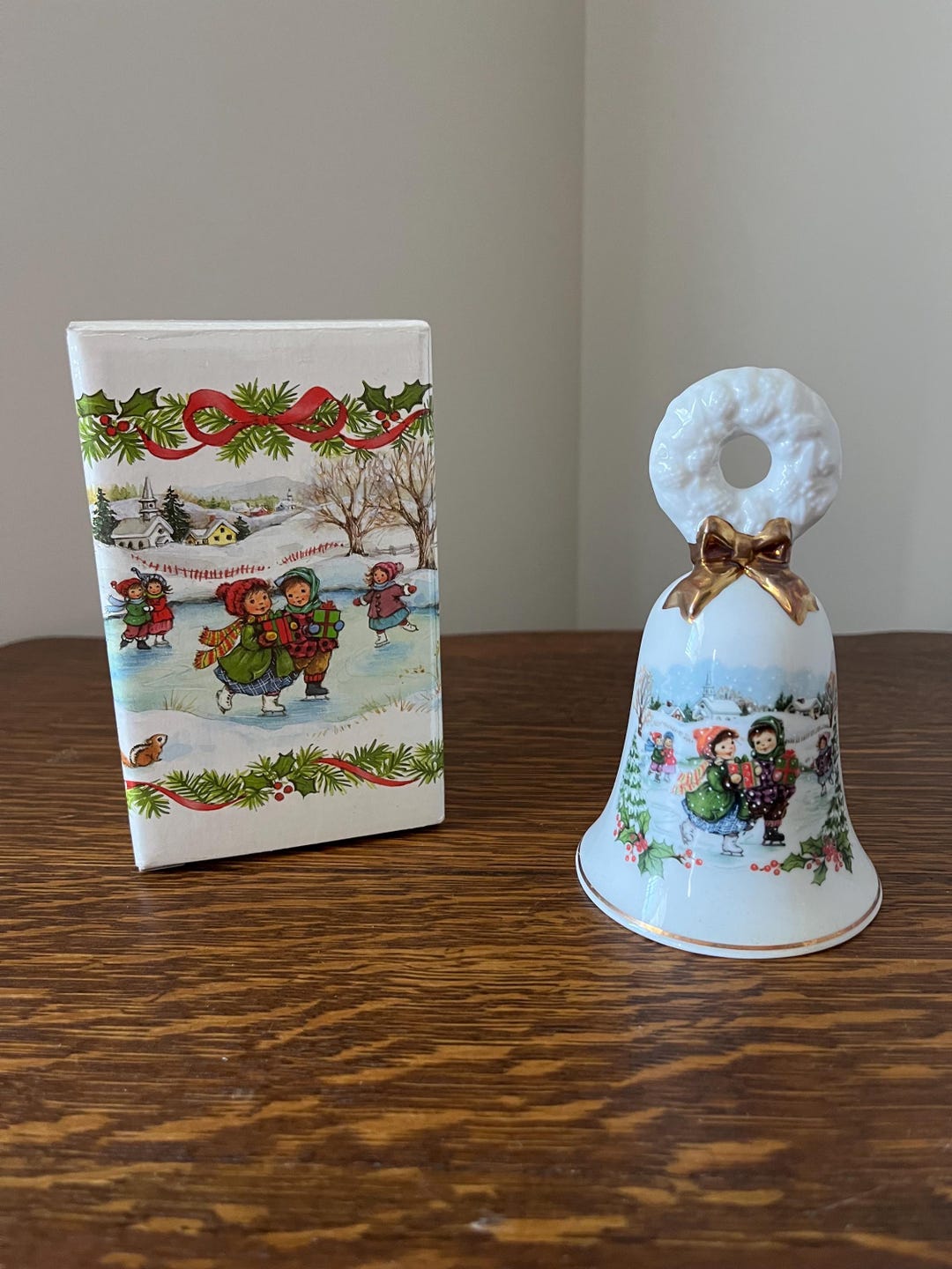 Vintage 1986 Avon Porcelain Christmas Bell With Box - Ice Skating Scene ...