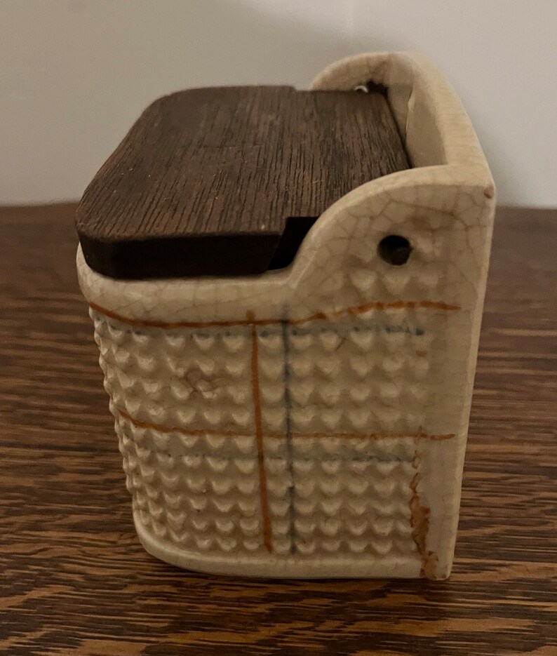 Vintage Porcelain Salt Box With Wood Hinged Lid Floral Design Made in ...