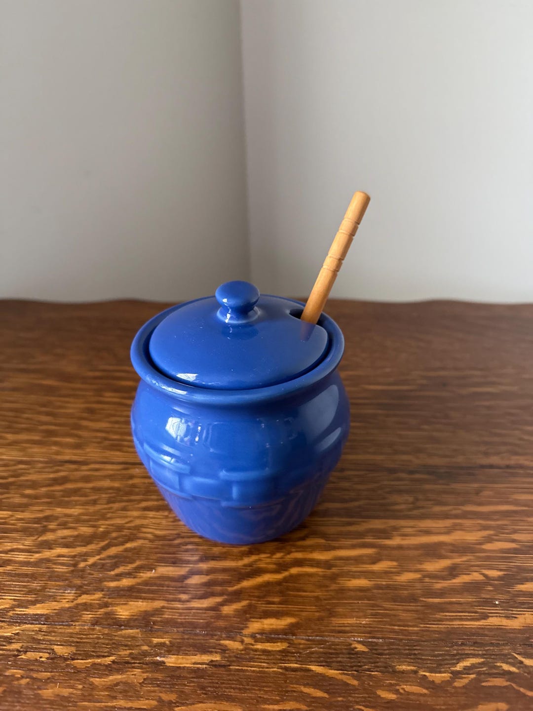 Longaberger Pottery Woven Traditions Square Cornflower Blue Honey Pot ...