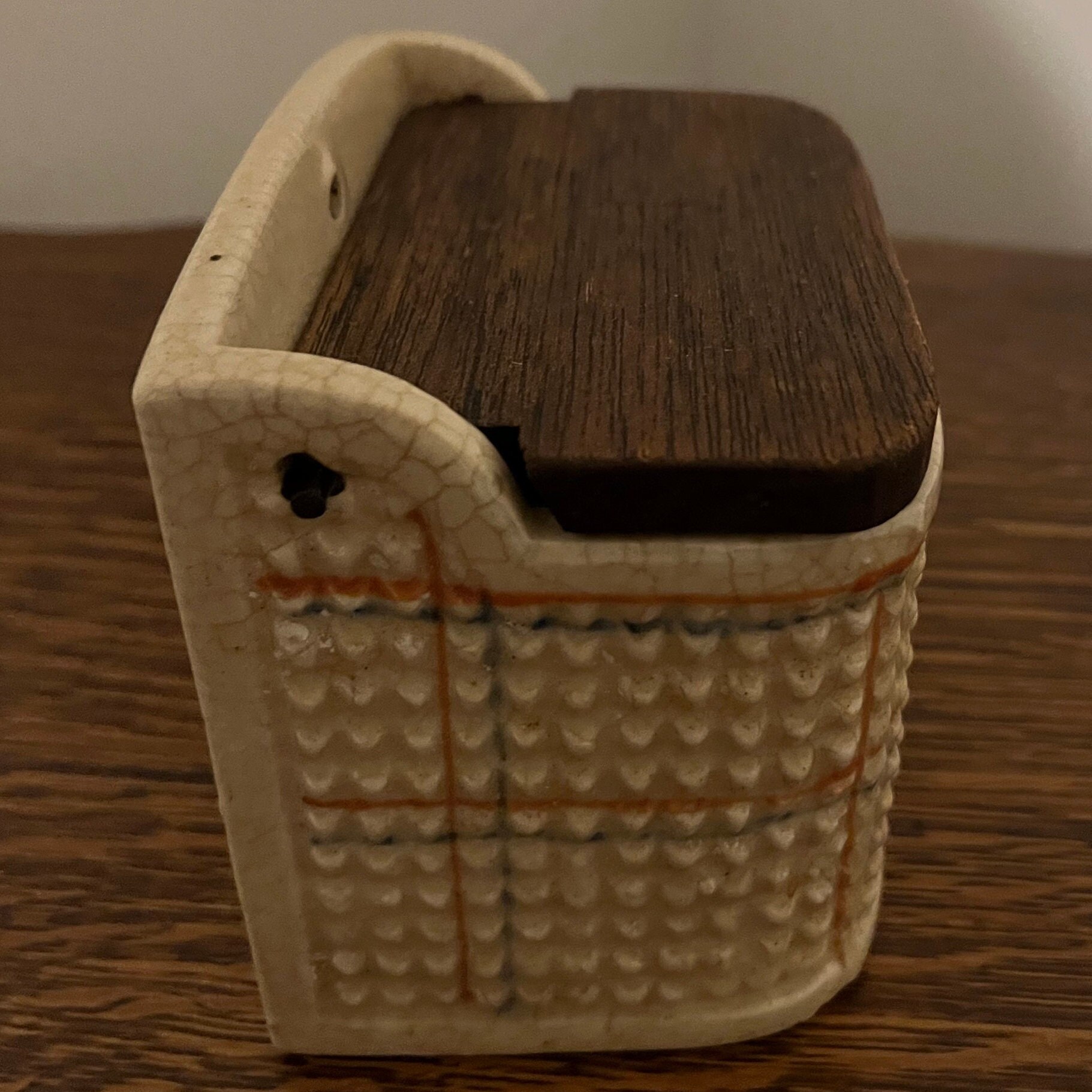 Vintage Porcelain Salt Box With Wood Hinged Lid Floral Design Made in ...
