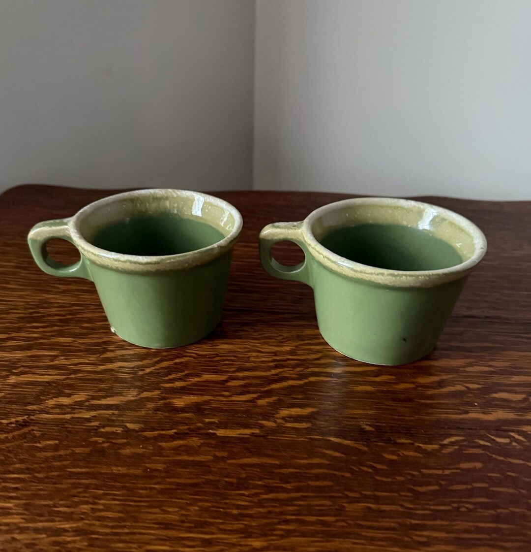 Vintage Hull Pottery Avocado Green Cups Pair – Mid Century Stoneware - Etsy