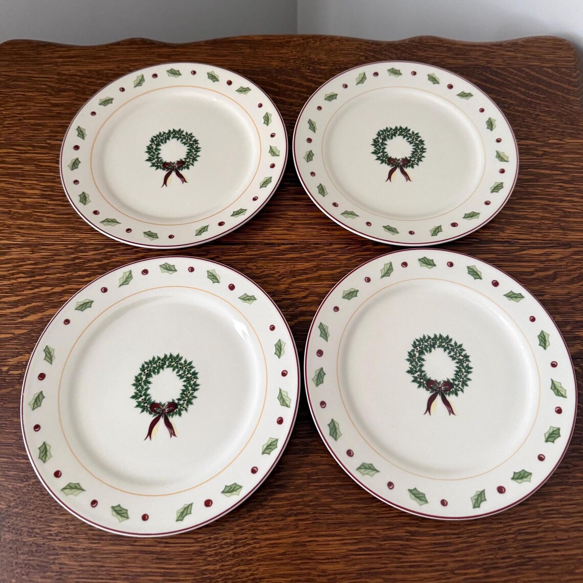 Set of 4 Merry Brite Christmas Salad Plates 7.5 Inch Holiday Home ...