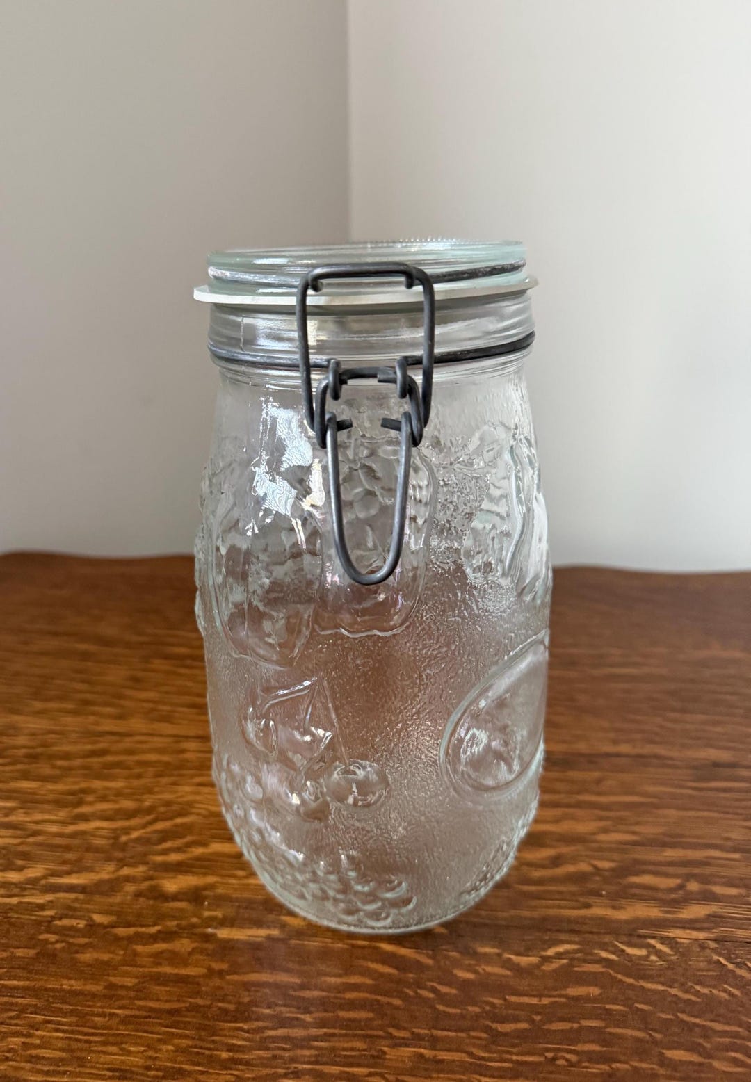 Vintage Swing Top Clear Glass Jar With Embossed Fruit Design - Etsy