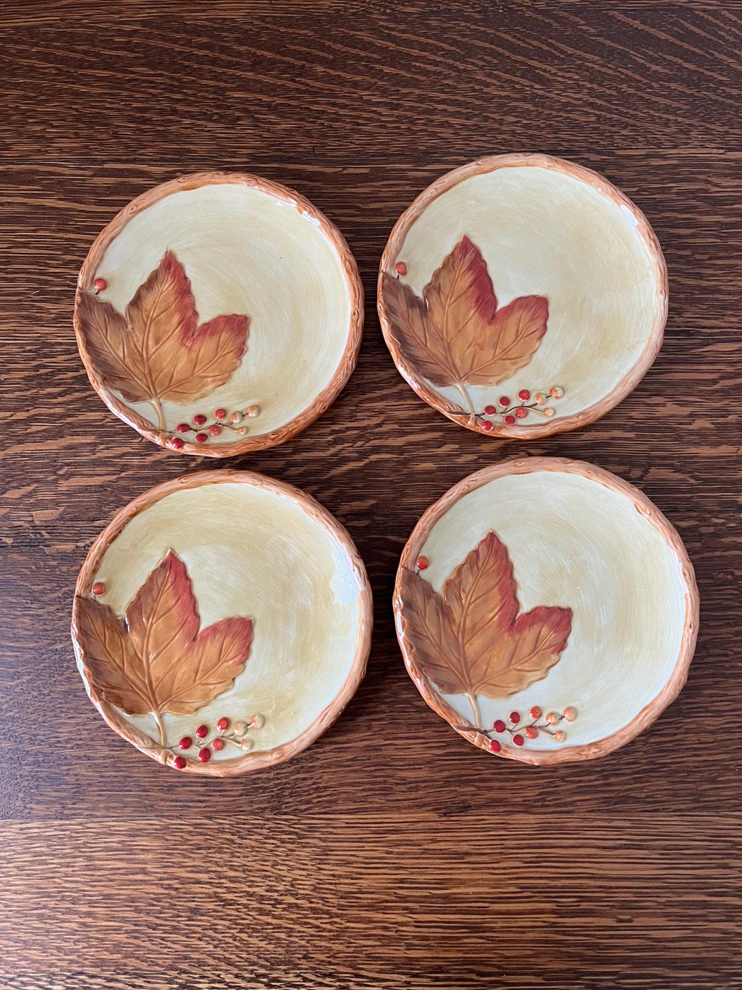 Fitz & Floyd Harvest Leaf Appetizer Canape Plates, Fall Autumn Set of 4 ...