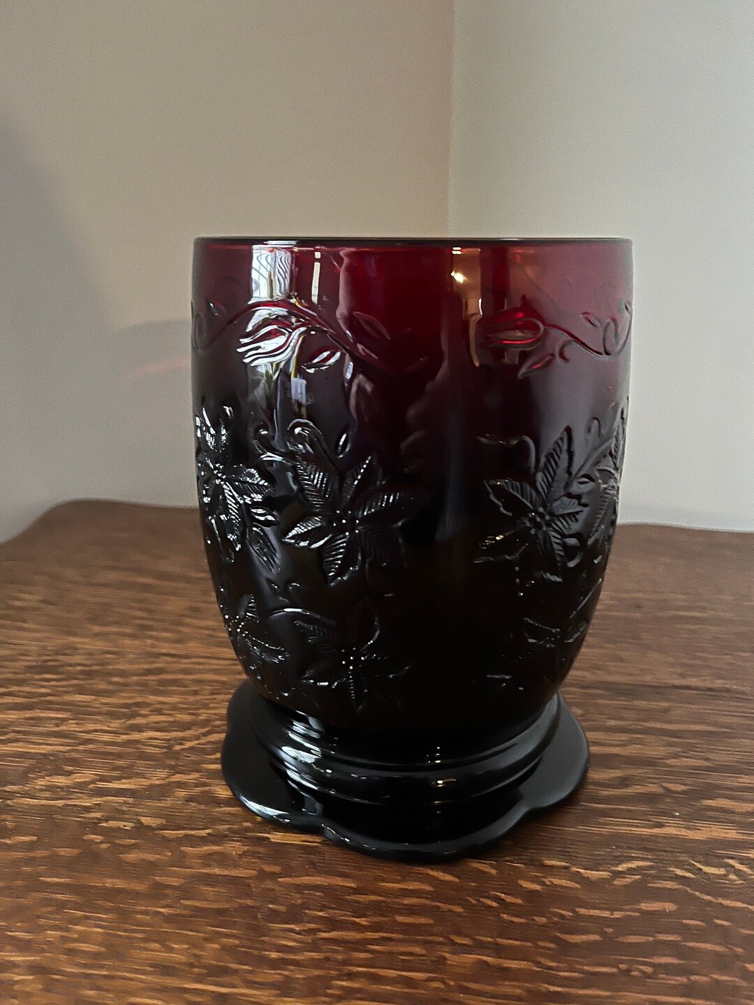 Princess House Large Ruby Red Fontasia Pillar Votive Candle Holder Vase ...