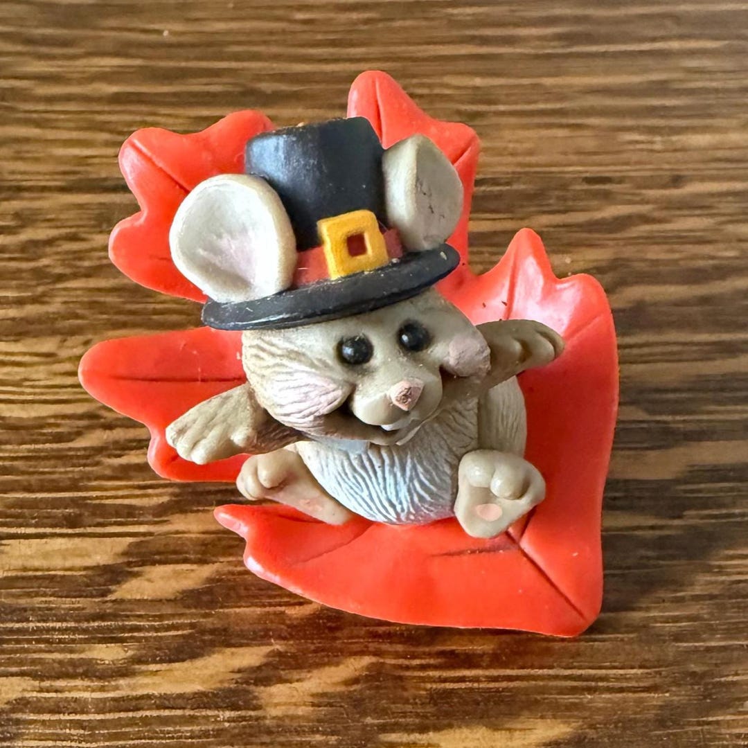 Vintage 1982 Hallmark Merry Miniature Thanksgiving Mouse on Leaf ...