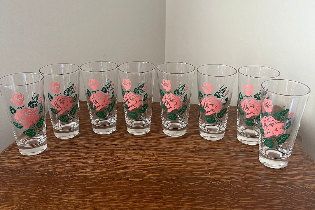 Vintage Cabbage Rose Glassware Elegant Tea or Cocktail Glasses With ...