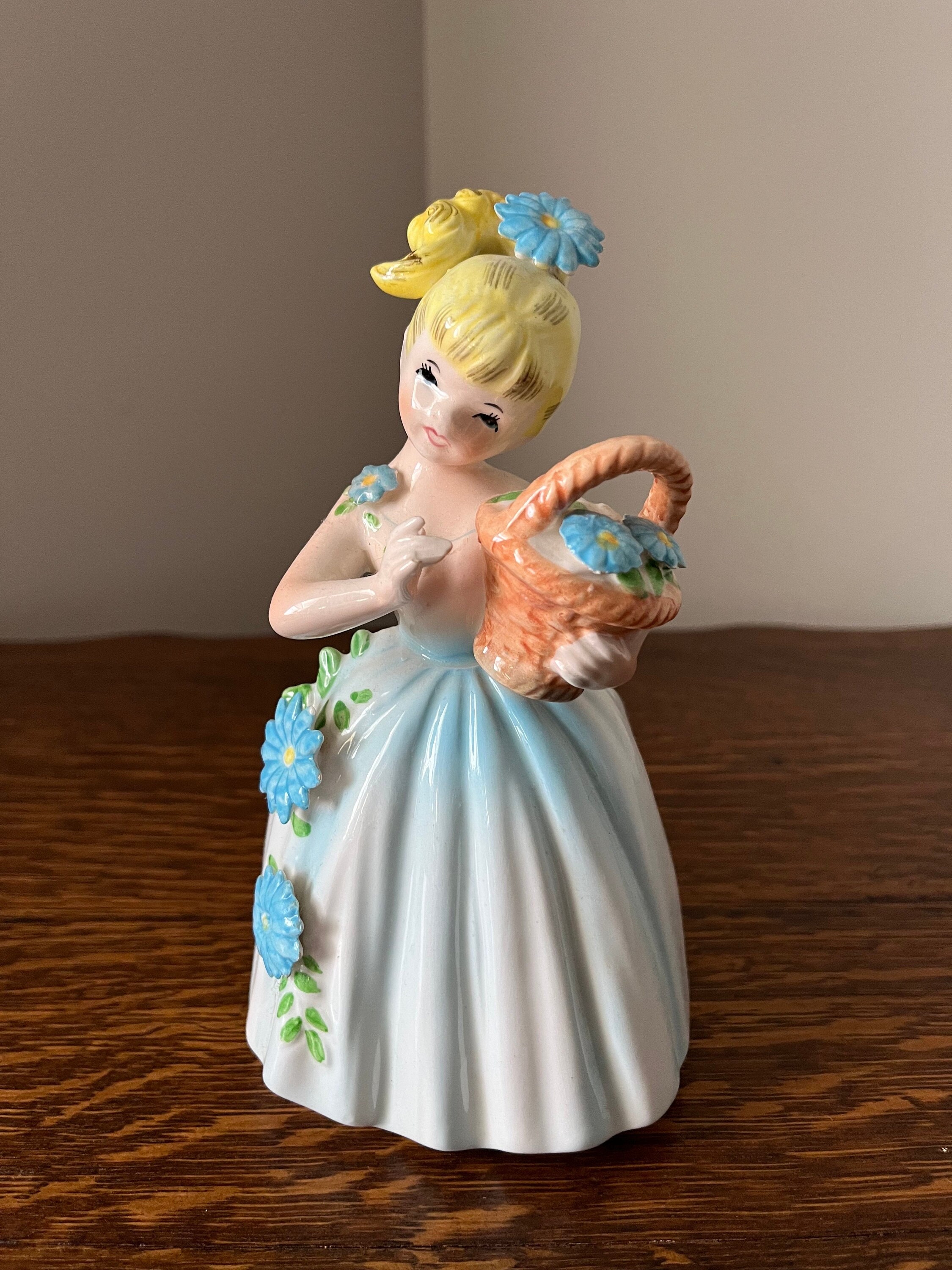 1950 Enesco Ceramic Planter Young Girl in Blue Dress With Basket, 3D ...