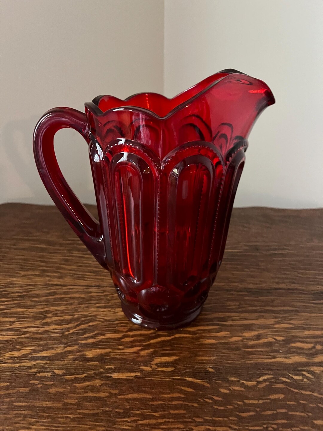 Vintage L.E. Smith Ruby Red Moon and Stars Creamer Pitcher - Made in ...