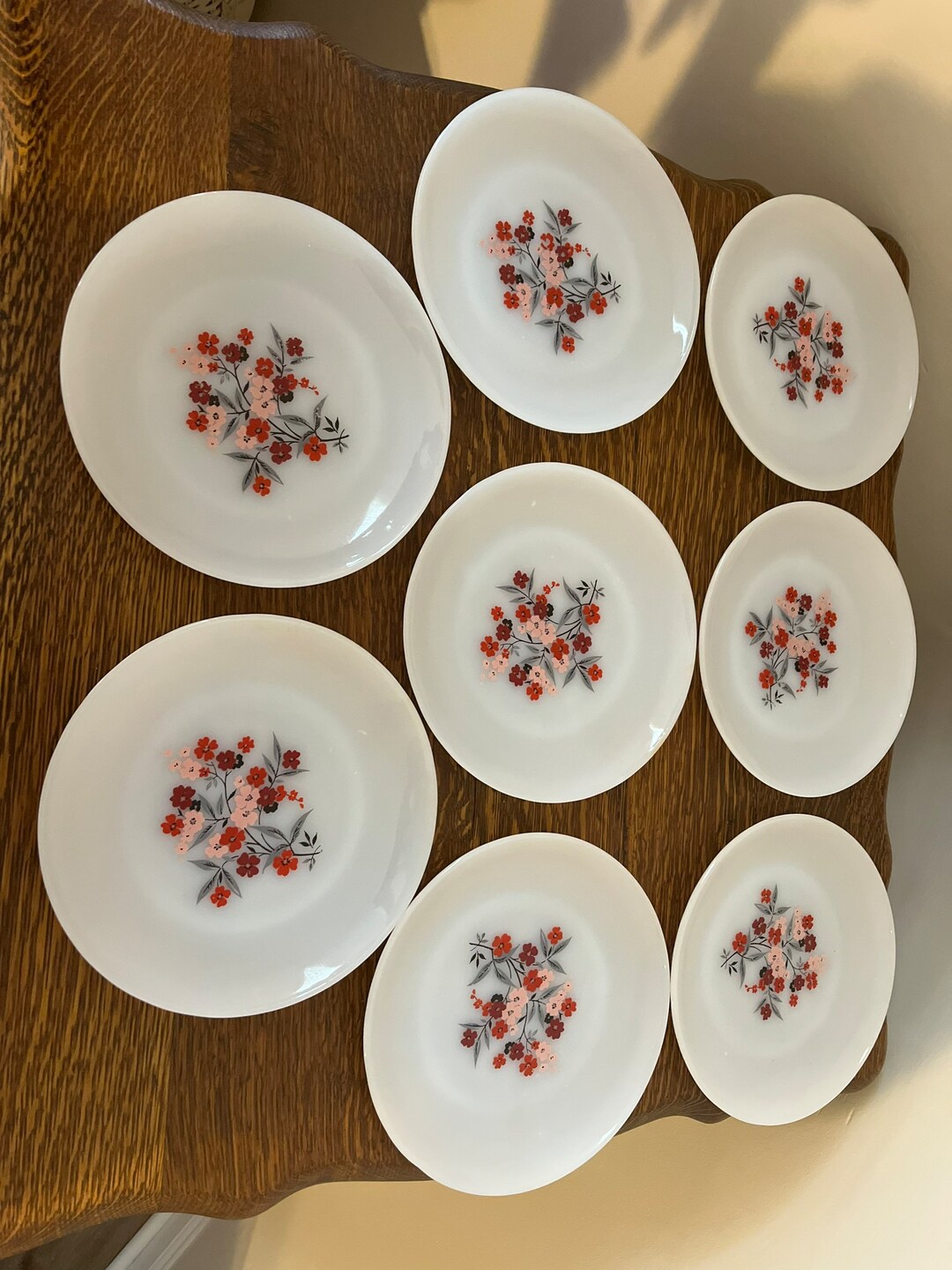 Vintage Fire King Red & Pink Primrose Salad Plates | Milk Glass ...
