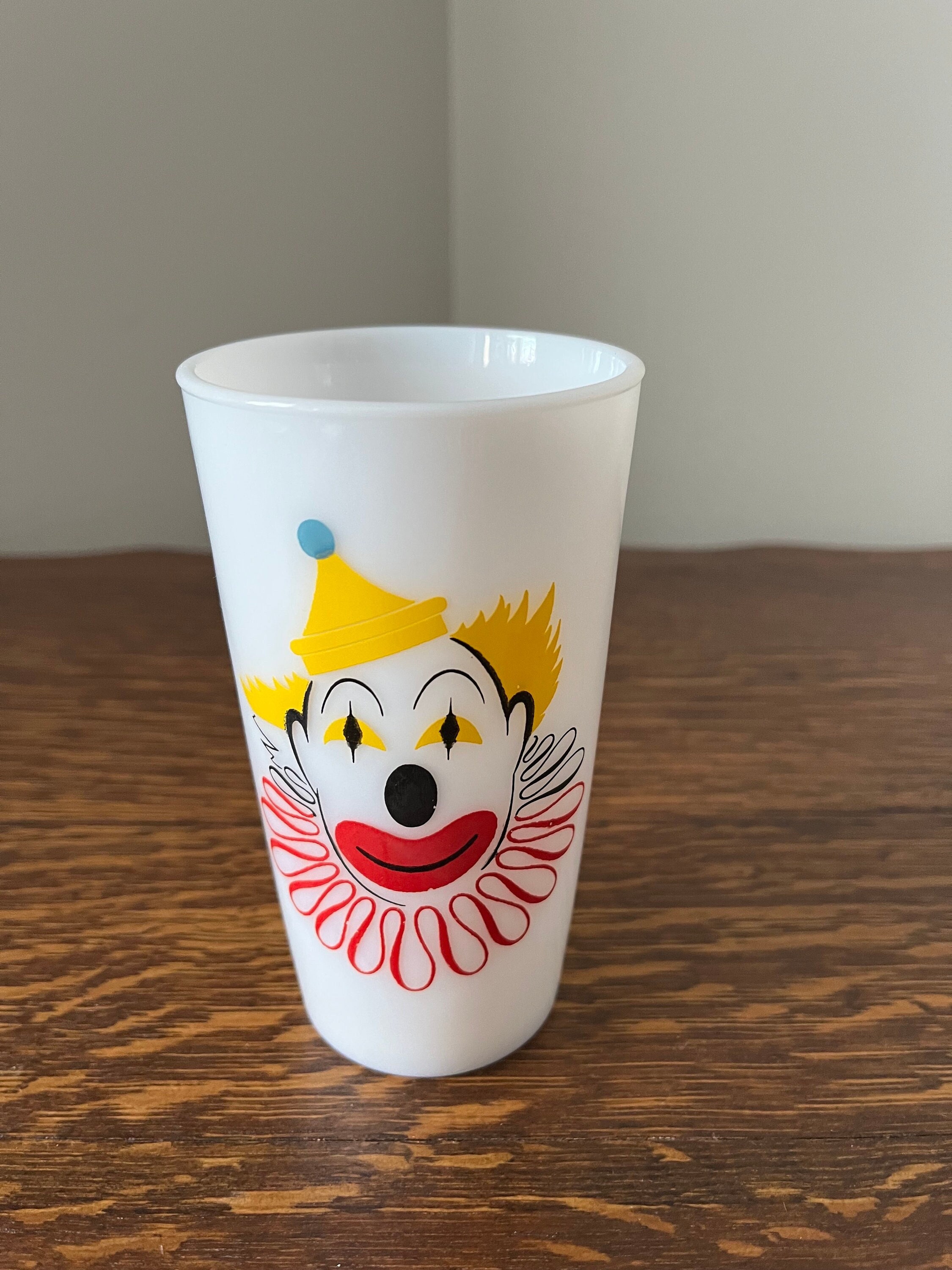 Vintage 1950s Hazel Atlas Circus Clown Milk Glass Drink Tumbler - Retro ...