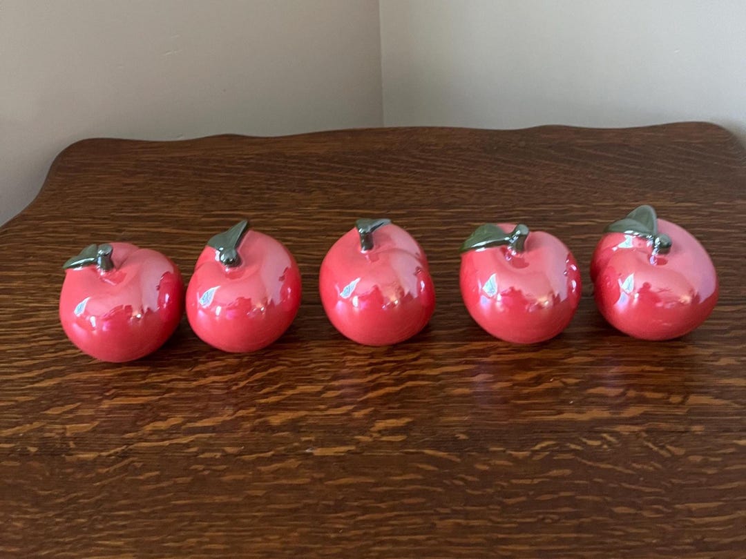 Set of 5 Ceramic Peach Figurines – Glossy Pink-glazed Fruit Decor With ...