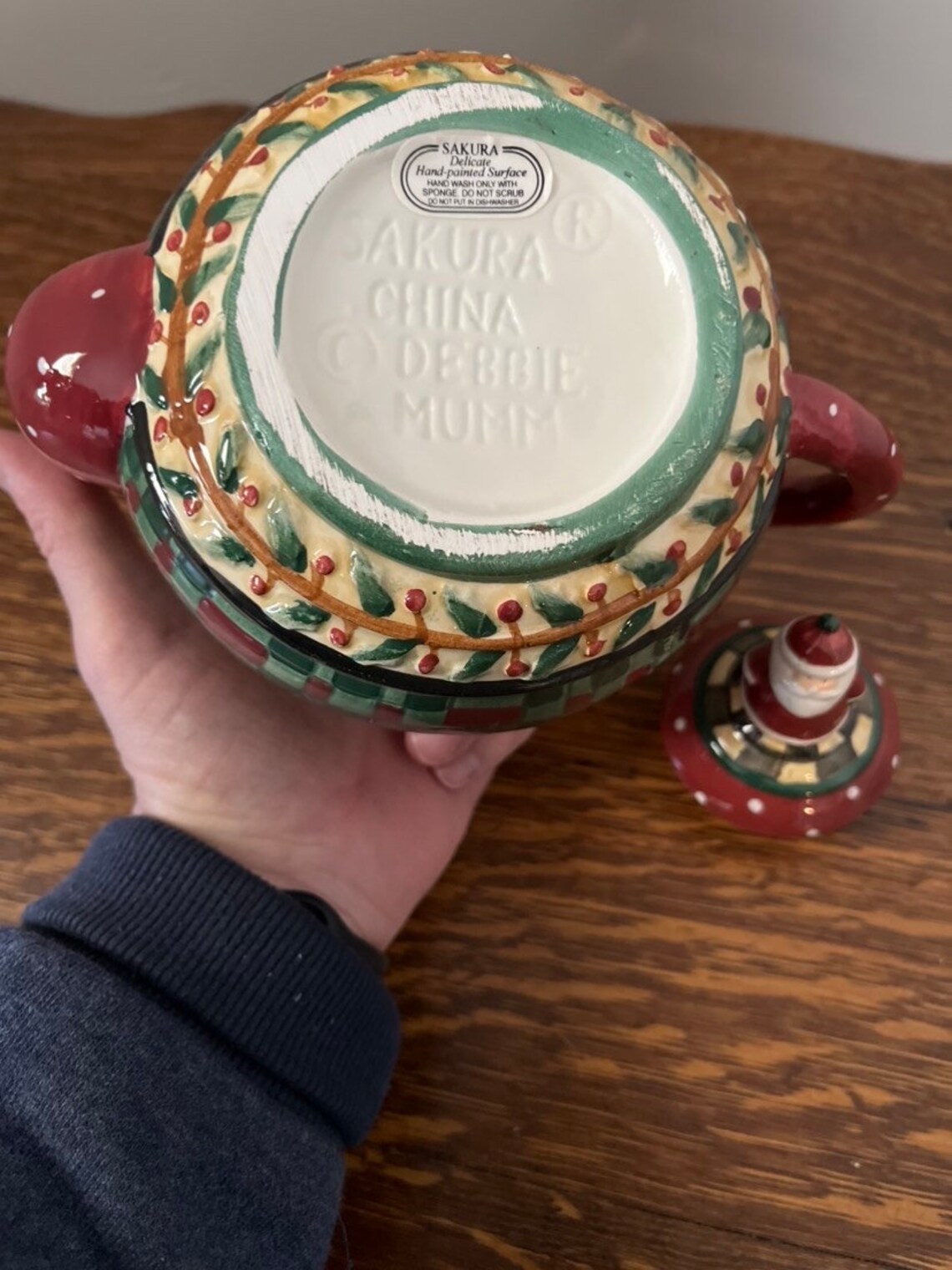 Vintage Debbie Mumm Designs Holly & Plaid Small Teapot Santa Claus ...