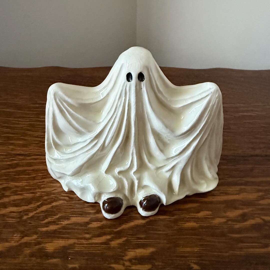 Vintage Ceramic Sheet Ghost Figurine Halloween Spooky Fall Decoration ...