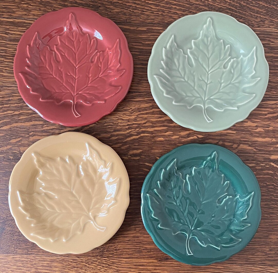 Longaberger Pottery Maple Leaf Plates – Raised Design, 6.75” Diameter ...