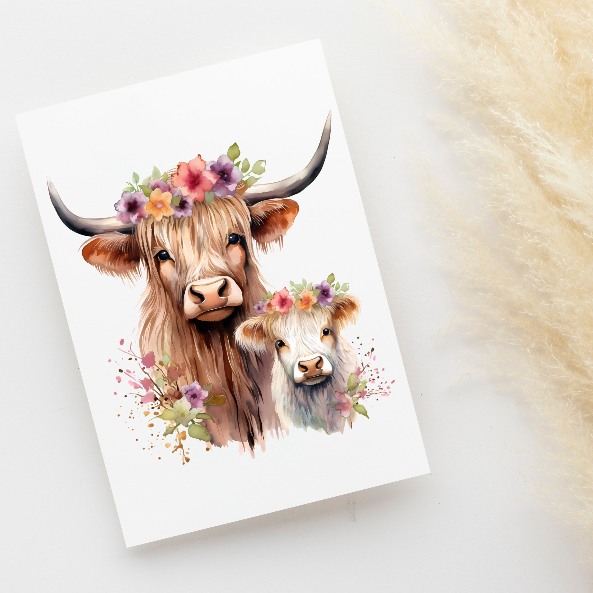 Highland Cow With Wildflowers PNG Digital Download Clipart Highland Cow ...