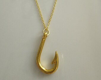 Gold Sideways Fishing Fish Hook Necklace on 16 Chain - Etsy