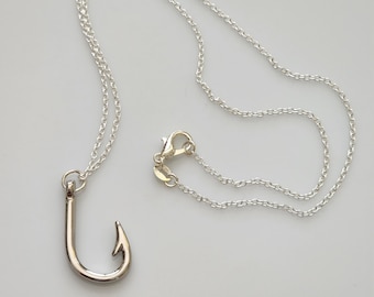 Silver Sideways Fishing Fish Hook Necklace on 16 Chain - Etsy