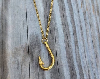 Silver Sideways Fishing Fish Hook Necklace on 16 Chain - Etsy
