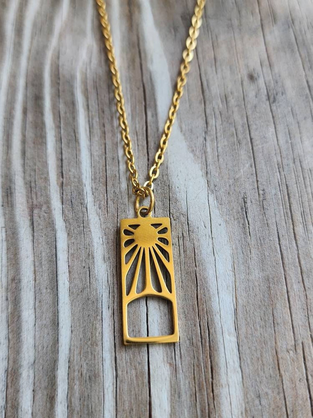Gold Stainless Steel Sun Sunshine Sunray Pendant Charm Necklace - Etsy
