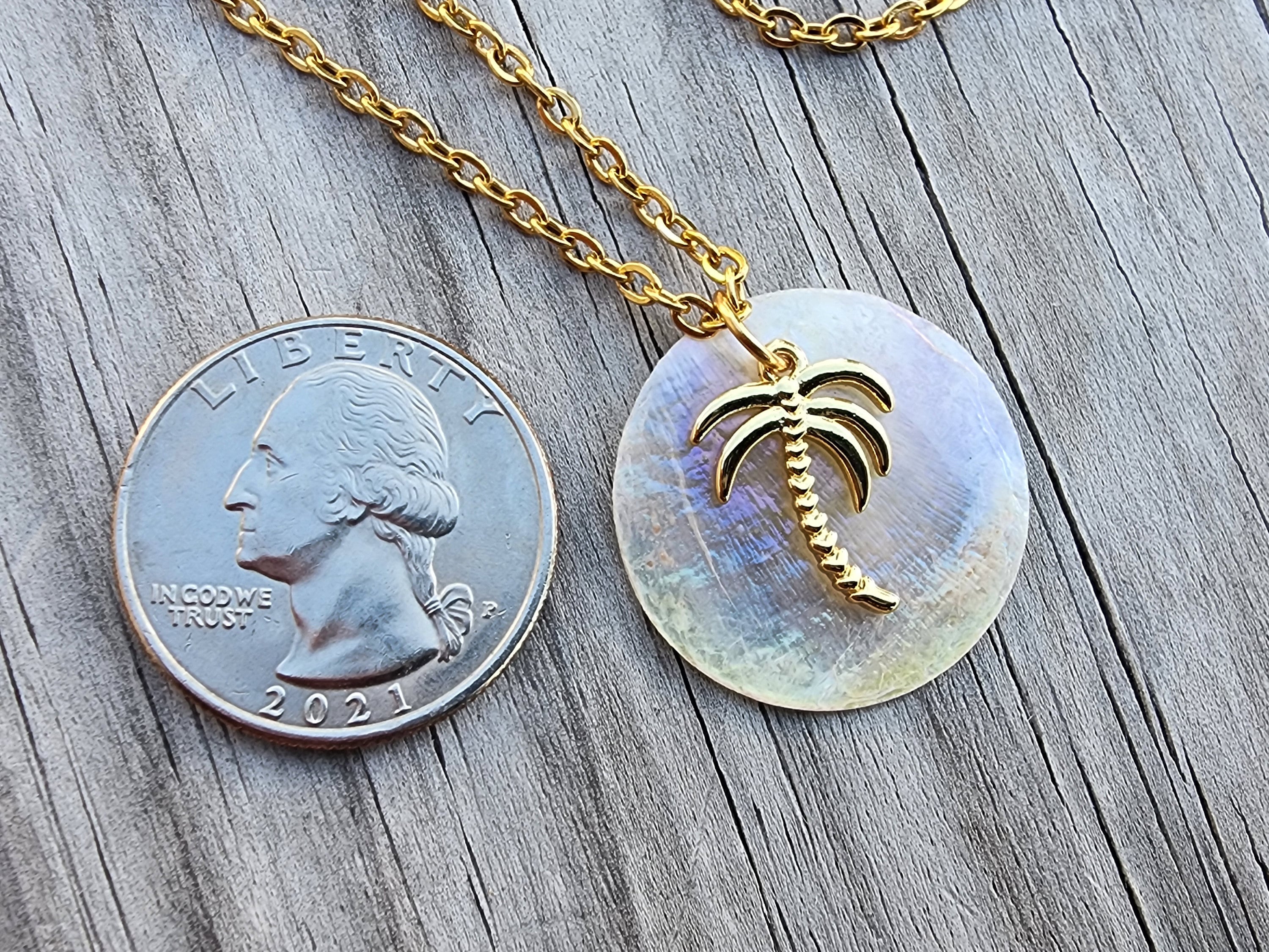 Coconut Palm Tree Capiz Shell Necklace on Gold Chain - Etsy