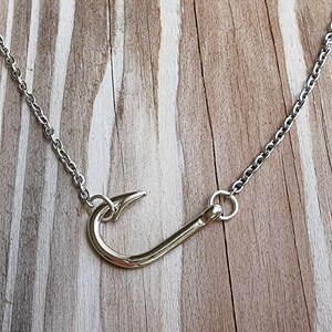 Silver Sideways Fishing Fish Hook Necklace on 16" Chain - Etsy