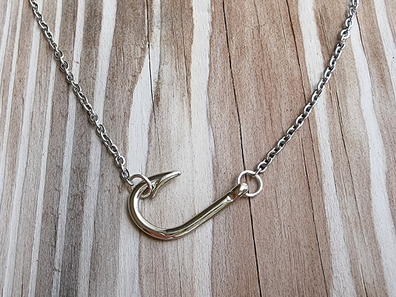 Silver Sideways Fishing Fish Hook Necklace on 16" Chain - Etsy