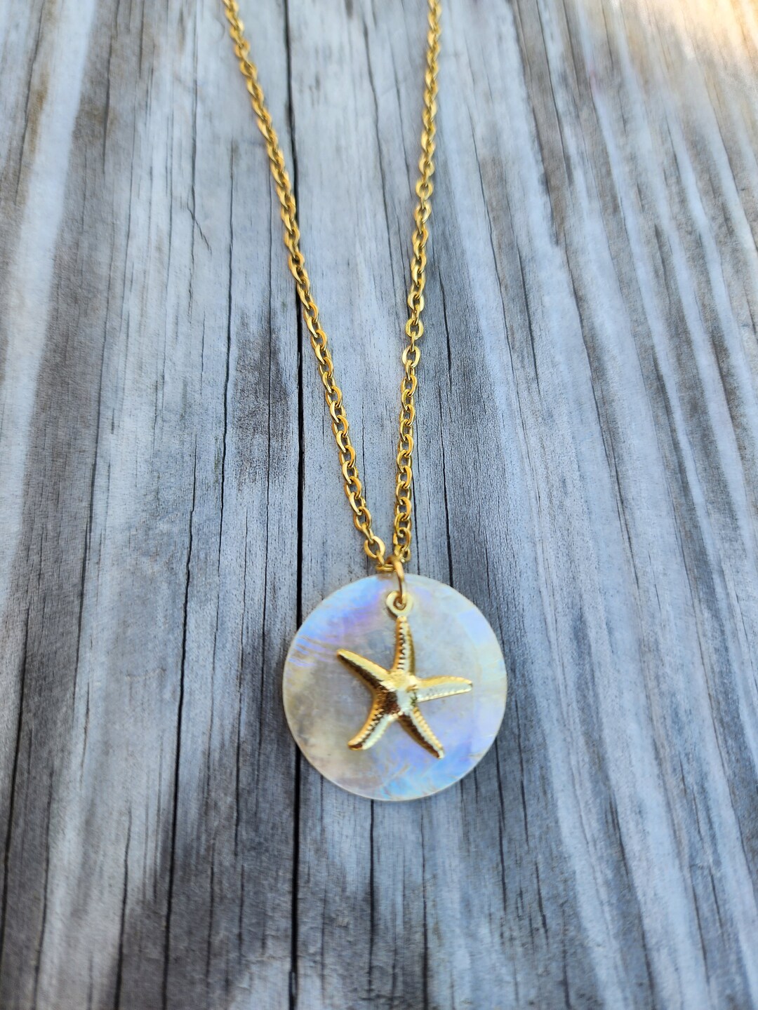 Beachy Starfish Capiz Shell Necklace on Gold Chain - Etsy