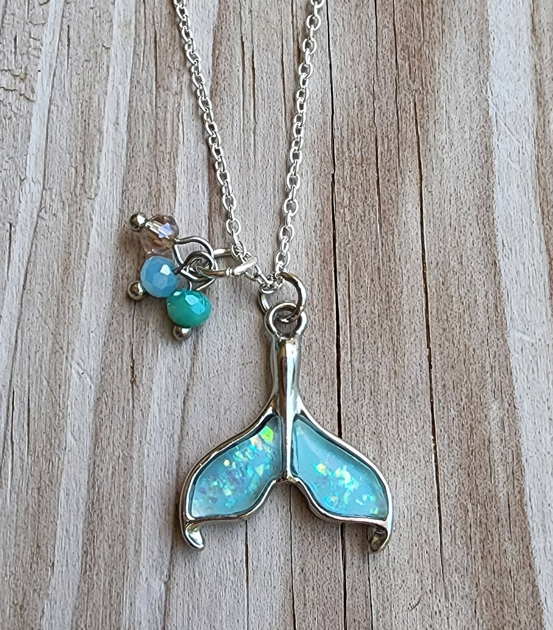 Silver Mermaid Tail Pendant Necklace W/ Crystal Charms - Etsy